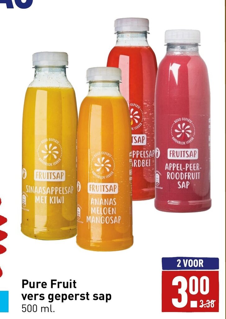 Pure Fruit vers geperst sap 500 ml aanbieding bij ALDI