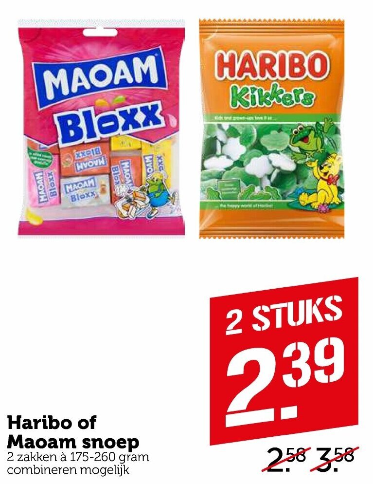 Haribo of Maoam snoep 2*175-260g aanbieding bij Coop