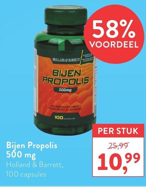 Holland & Barrett Bijen Propolis 500mg 100 capsules aanbieding bij ...