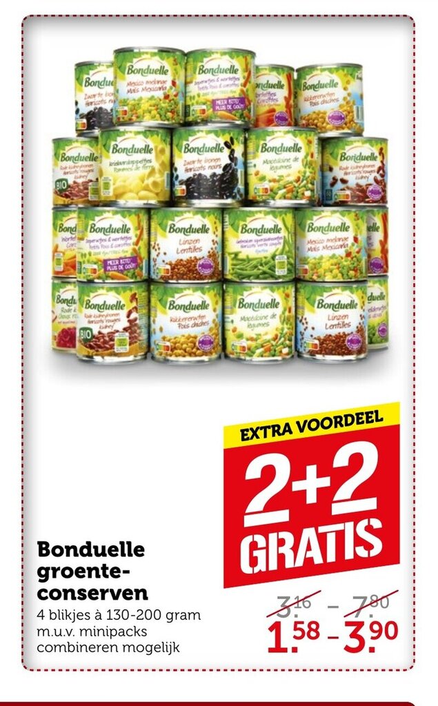Bonduelle groente-conserven 4 blikjes a 130-200 gram 2+2 Gratis ...