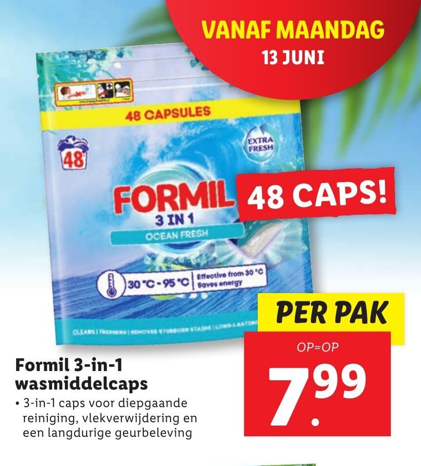 Formil 3-in-1 wasmiddelcaps per pak aanbieding bij Lidl