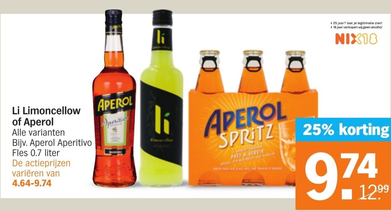 Li Limoncellow of Aperol aanbieding bij Albert Heijn
