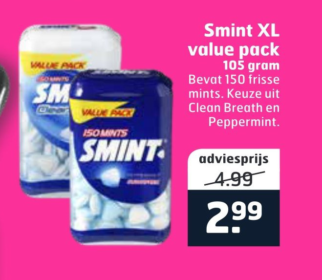 Smint xl value pack 105 gram aanbieding bij Trekpleister