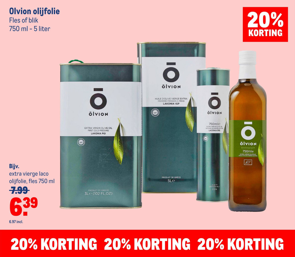 Olvion olijfolie Fles of blik 750 ml - 5 liter aanbieding bij Makro