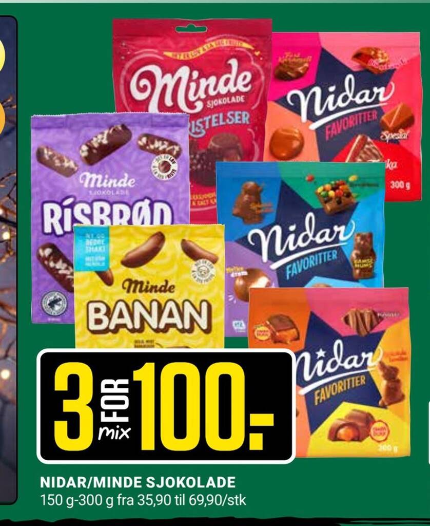 Nidar/minde sjokolade tilbud hos Europris