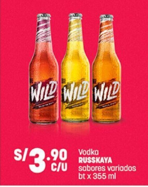 Russkaya Vodka sabores variados bt x 355 ml oferta en Plaza Vea