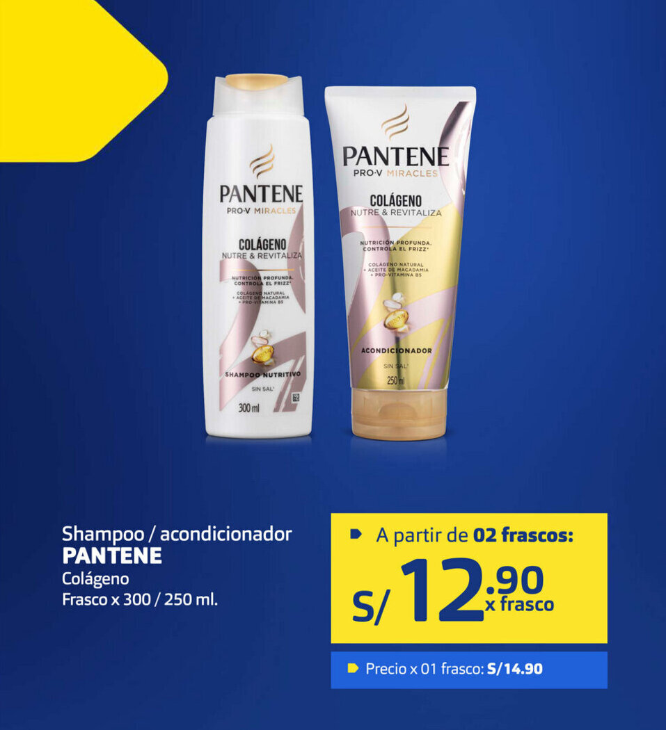 Shampoo / Acondicionador Pantene colágeno frasco x 300 / 250ml oferta en Plaza Vea