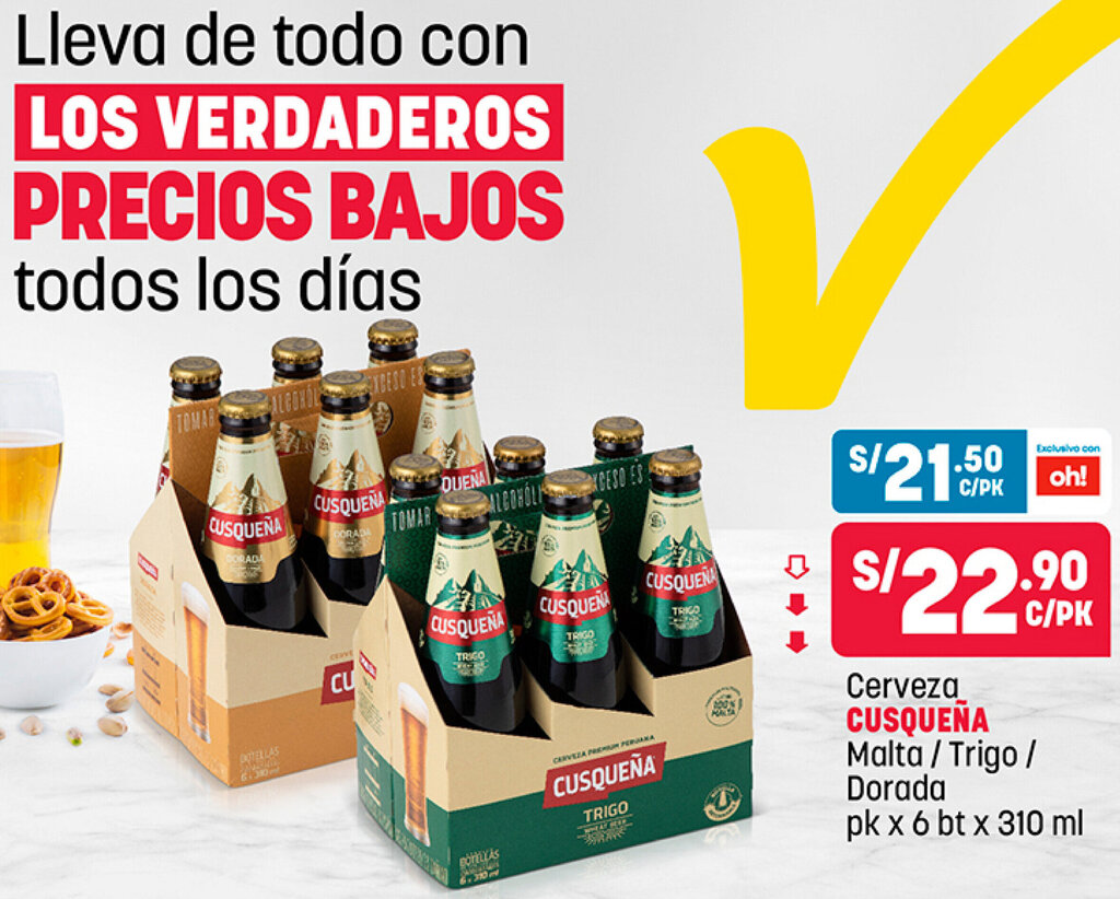Cerveza Cusqueña Malta/ Trigo Dorada 6 bt x 310ml oferta en Plaza Vea