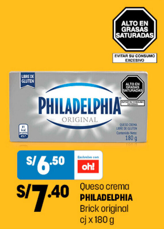 Queso Crema PHILADELPHIA Brick Original cj x 180g oferta en Plaza Vea