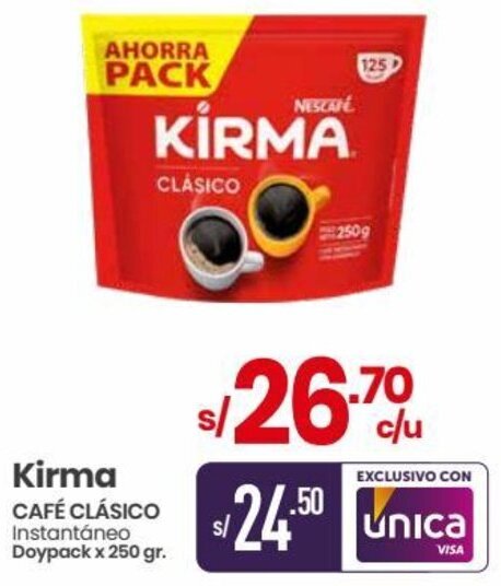 Kirma CAFÉ CLÁSICO Instantáneo Doypack x 250 gr. oferta en Vega