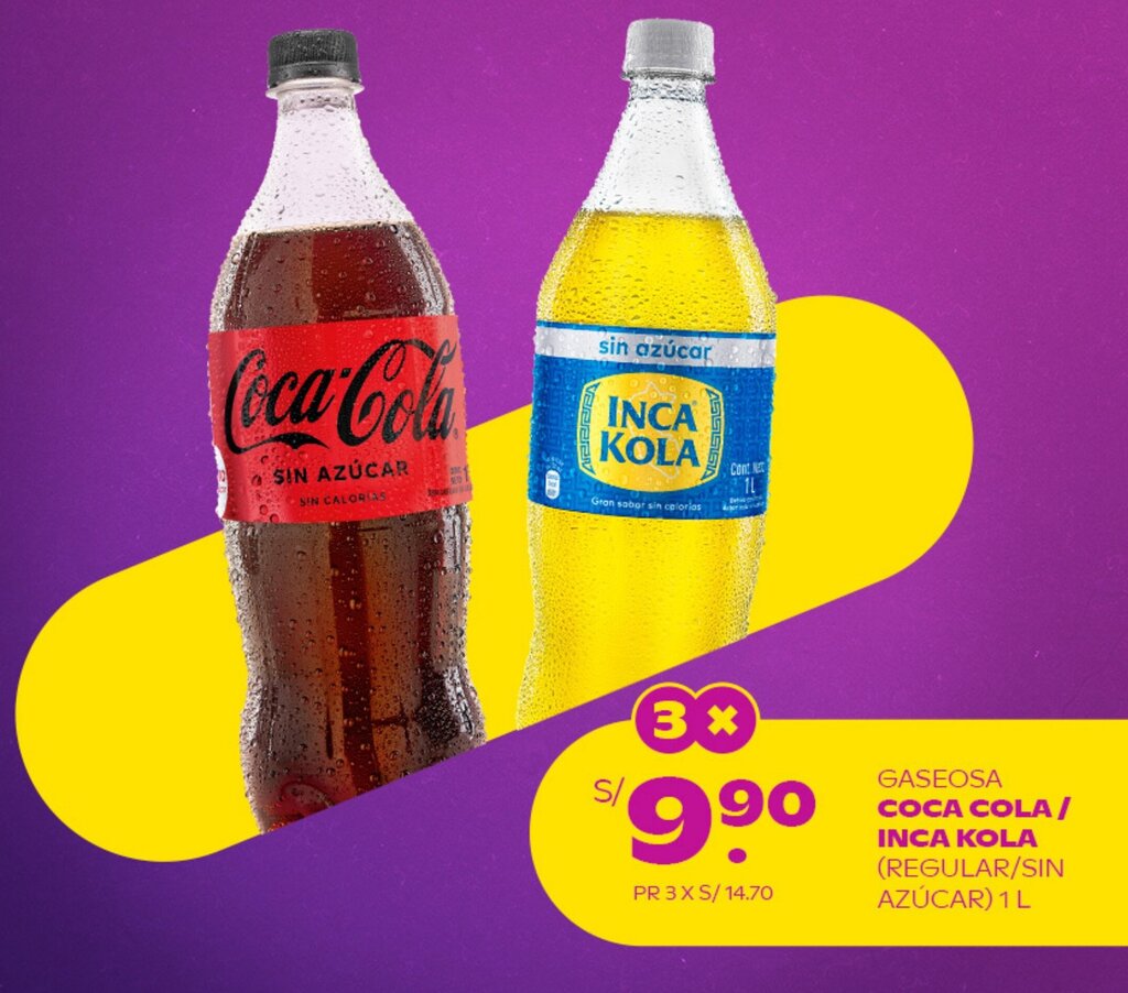 GASEOSA COCA COLA / INCA KOLA (REGULAR / SIN AZÚCAR) 3 x 1L oferta en Tambo