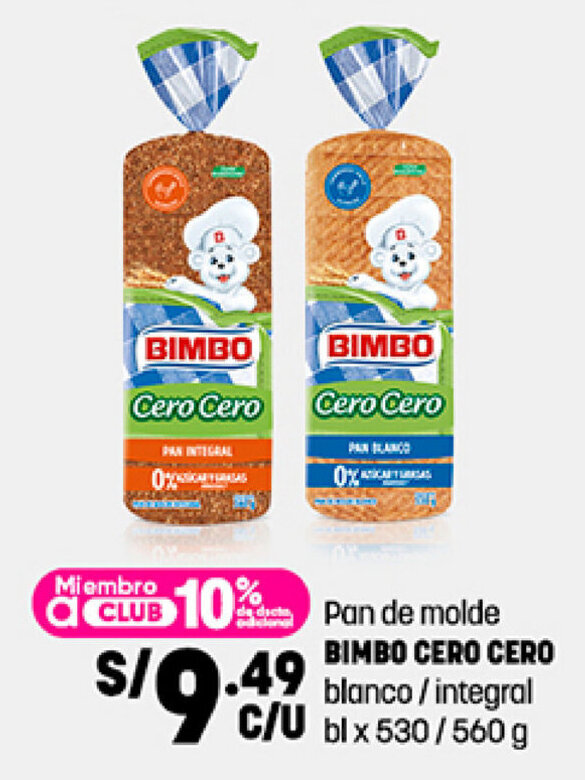 Pan de molde BIMBO CERO CERO blanco / integral bl x 530/560 g oferta en ...