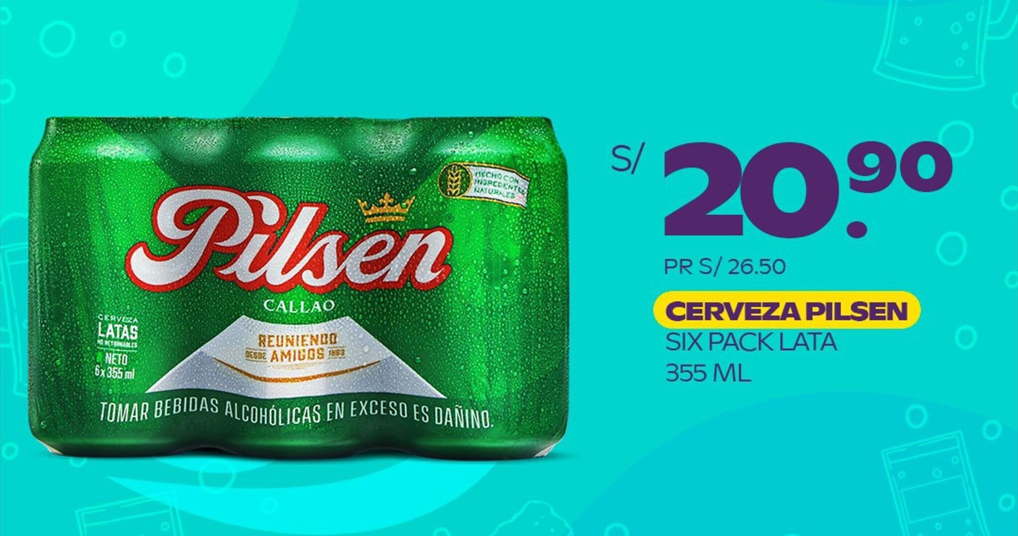CERVEZA PILSEN SIX PACK LATA 355 ML oferta en Tambo