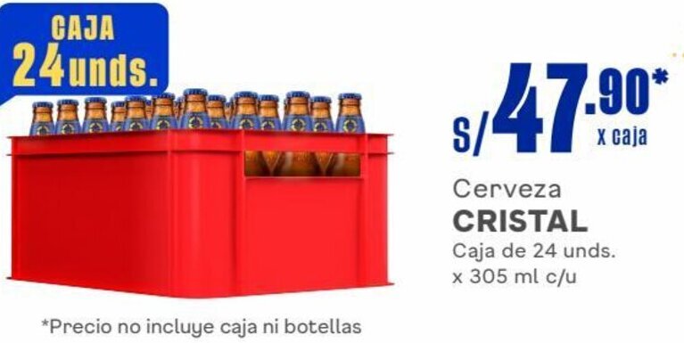Cerveza CRISTAL Caja de 24 unds. x 305 ml c/u oferta en Makro