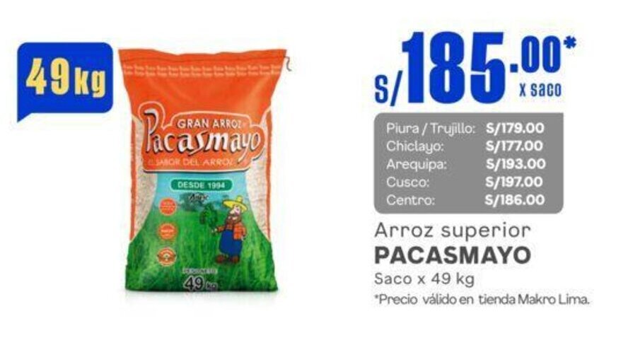Arroz superior PACASMAYO Saco x 49 kg oferta en Makro