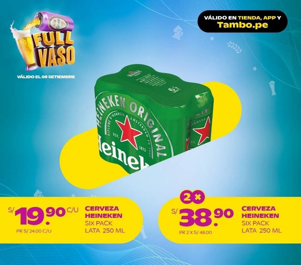 CERVEZA HEINEKEN SIX PACK LATA 250 ML oferta en Tambo