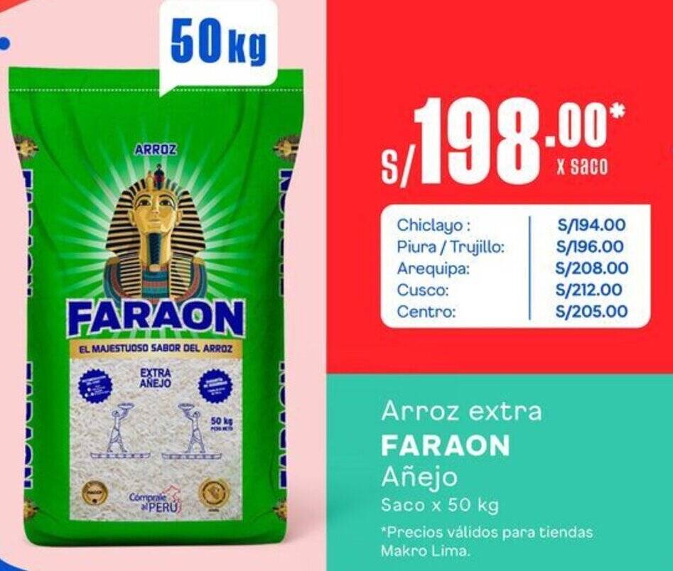 Arroz extra FARAON Añejo Saco x 50kg oferta en Makro
