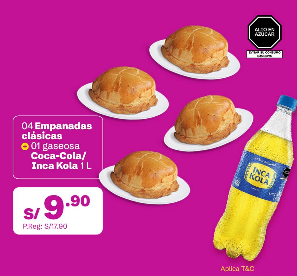 Empanadas clásicas + Coca-Cola/Inca Kola oferta en Tambo