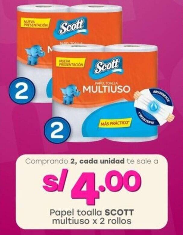 Papel toalla SCOTT multiuso 2 rollos oferta en Tottus