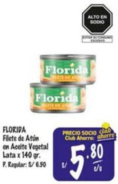 Florida filete de atún en aceite vegetal lata 140 g oferta en MaxiAhorro