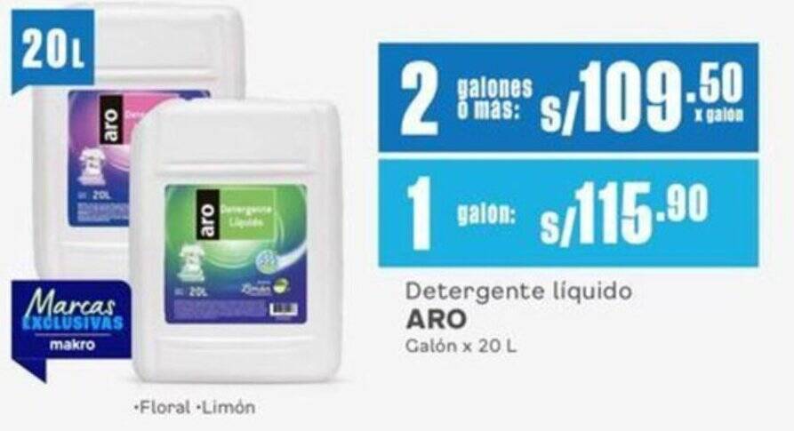 Aro detergente líquido 10 l oferta en Makro