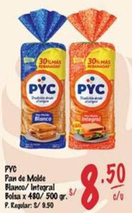 Pyc pan de molde blanco/ integral bolsa oferta en MaxiAhorro