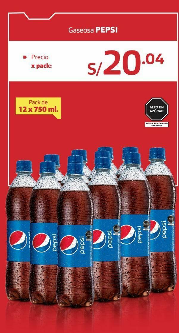 Gaseosa pepsi pack de 12 x 750ml oferta en Makro