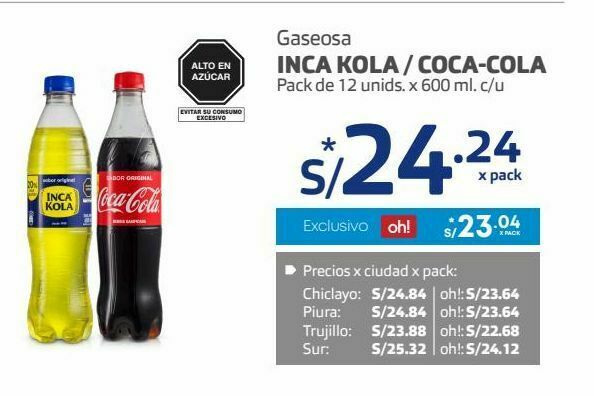 Gaseosa inka cola/ coca cola pack de 12und x 600ml oferta en Makro