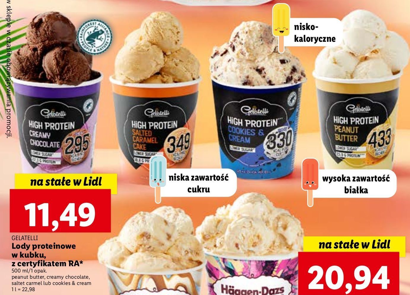 Promocja Lody peanut butter gelatelli high protein w Lidl