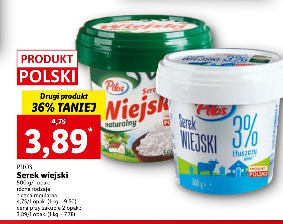 Promocja Serek wiejski lekki 3% pilos w Lidl