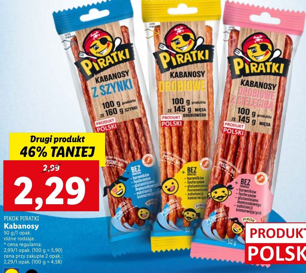 Promocja Kabanosy drobiowe pikok piratki w Lidl