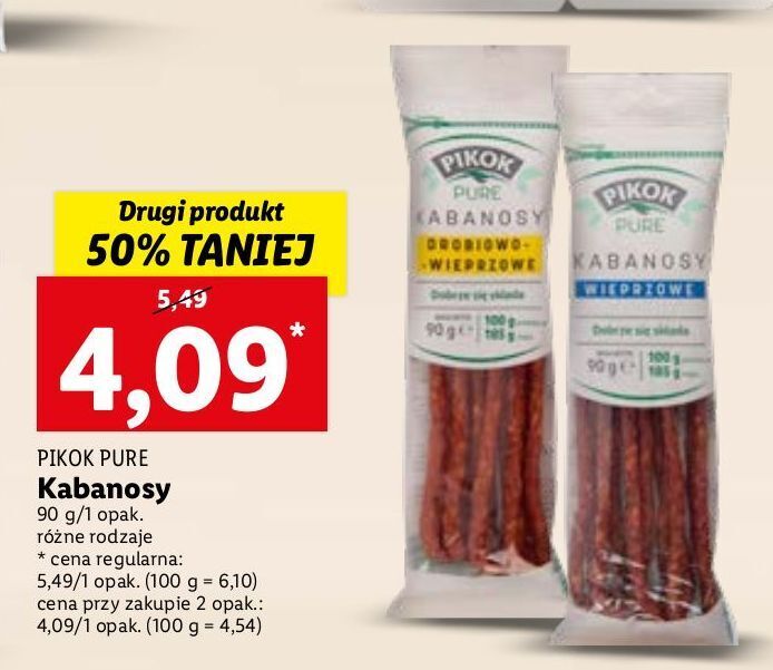 Promocja Kabanosy wieprzowe pikok pure w Lidl