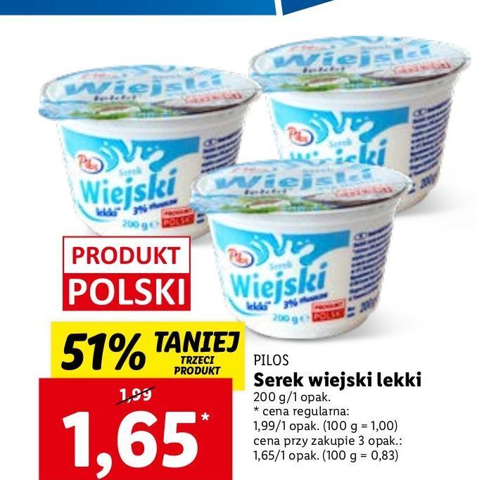 Promocja Serek wiejski lekki 3% pilos w Lidl