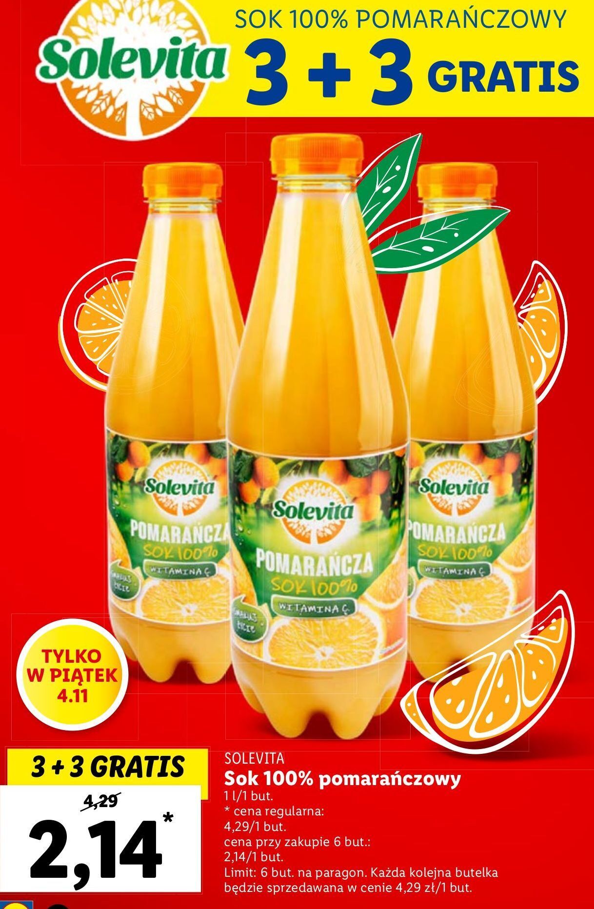 Promocja Sok pomarańczowy 100% solevita w Lidl