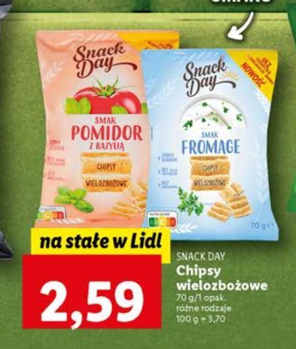 Promocja Chipsy wielozbożowe pomidor z bazylią snack day w Lidl