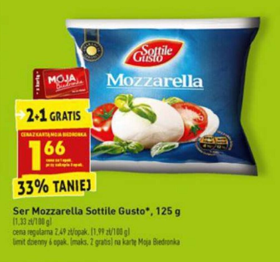Promocja Ser Mozzarella Sottile Gusto 125g w Biedronka