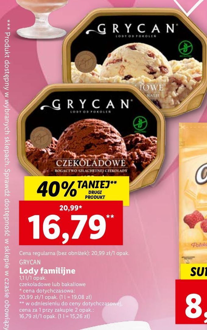 Promocja Lody czekoladowe grycan w Lidl