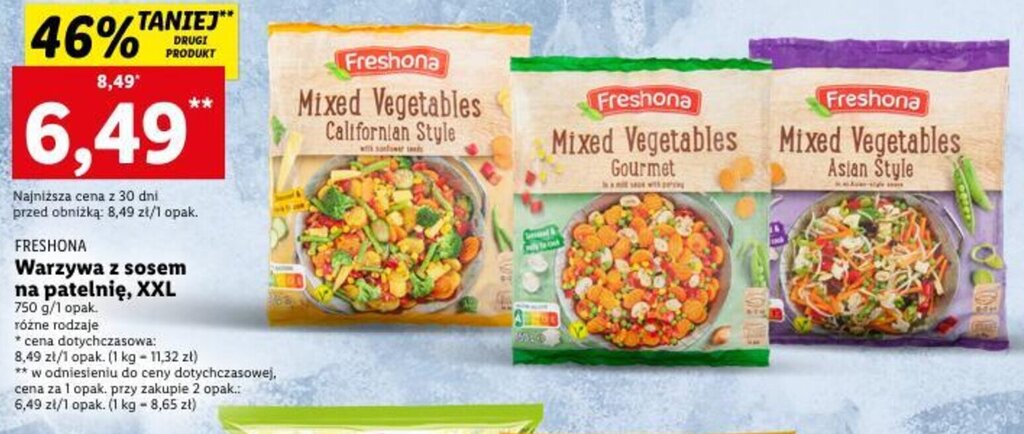 Promocja Freshona Warzywa z sosem na patelnię, XXL 750g w Lidl