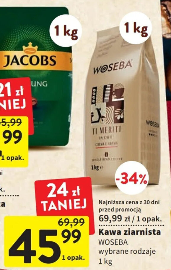 Promocja Woseba kawa ziarnista 1kg w Intermarche