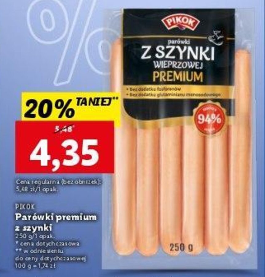 Promocja Pikok Parówki premium z szynki 250g w Lidl