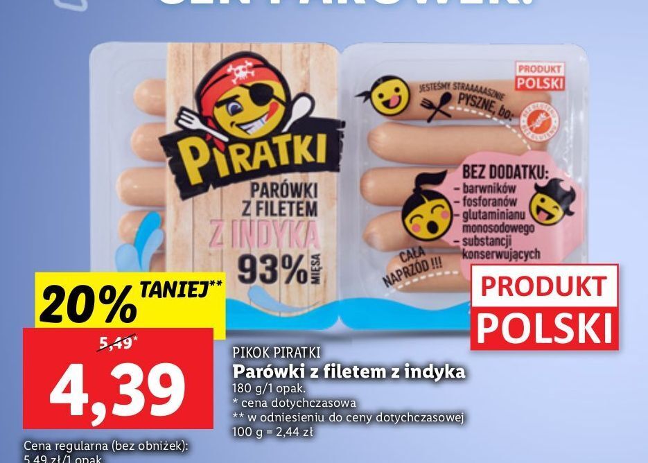 Promocja Parówki z indyka pikok piratki w Lidl