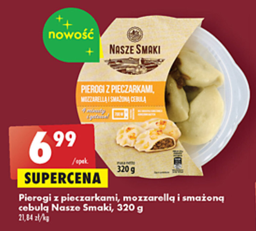 Promocja Nasze Smaki Pierogi z pieczarkami, mozzarellą i smażoną cebulką 320g w Biedronka