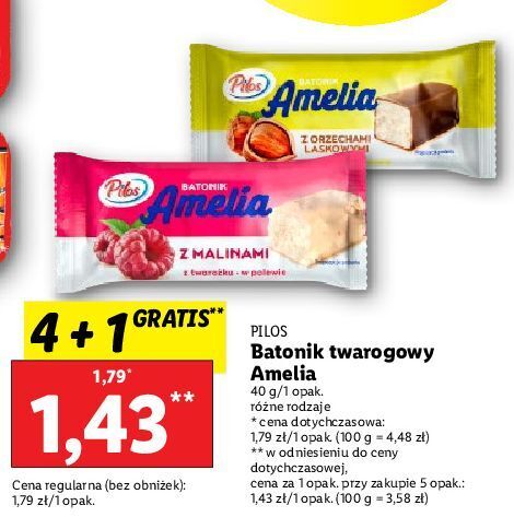 Promocja Baton twarogowy z malinami pilos amelia w Lidl