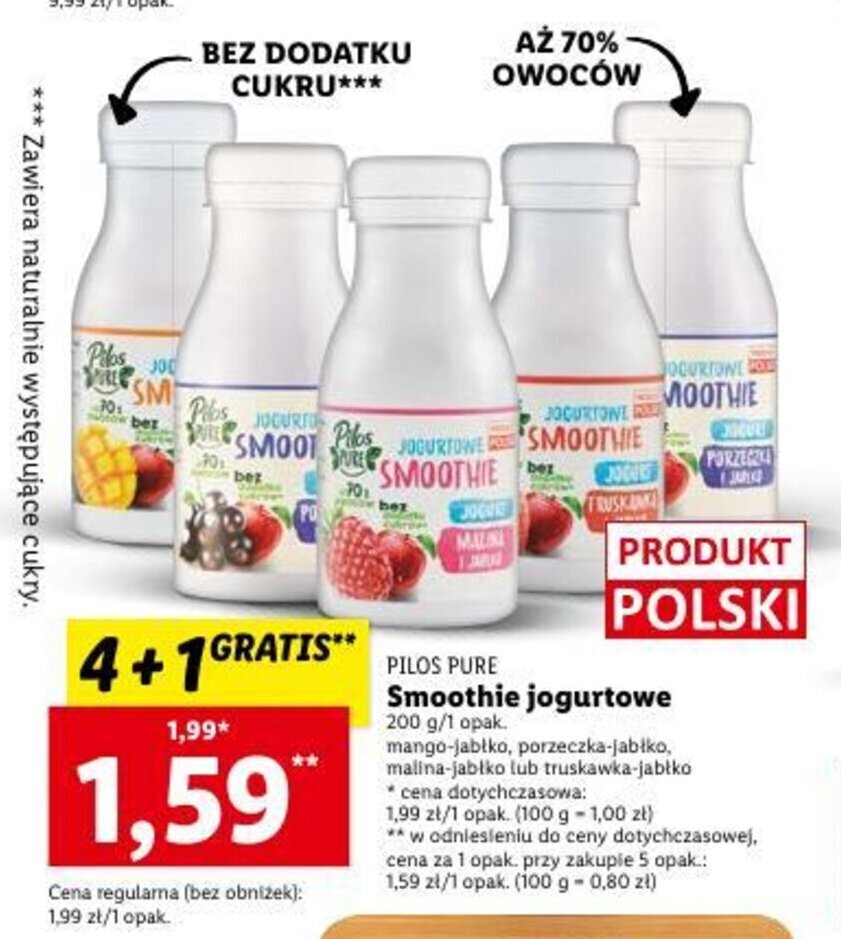 Promocja Pilos Pure Smoothie jogurtowe 200g w Lidl