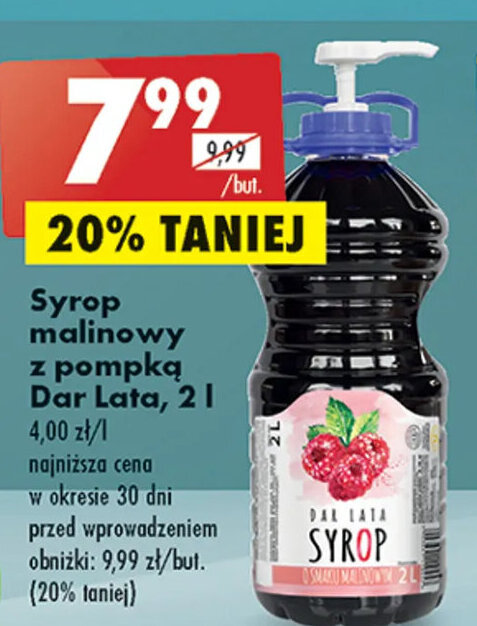 Promocja Dar Lata Syrop malinowy z pompką 2l w Biedronka