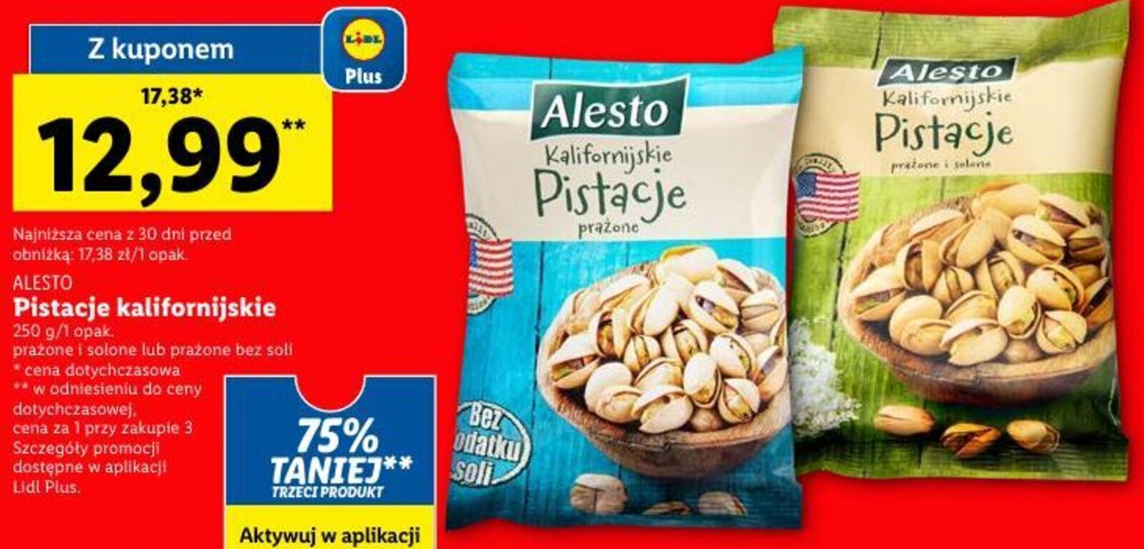Promocja ALESTO Pistacje kalifornijskie 250g w Lidl