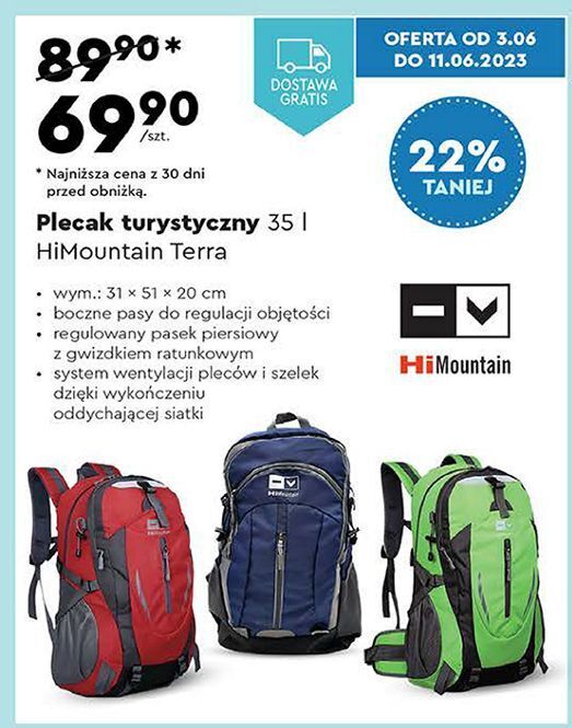 Promocja Plecak turystyczny 35 l himountain w Biedronka