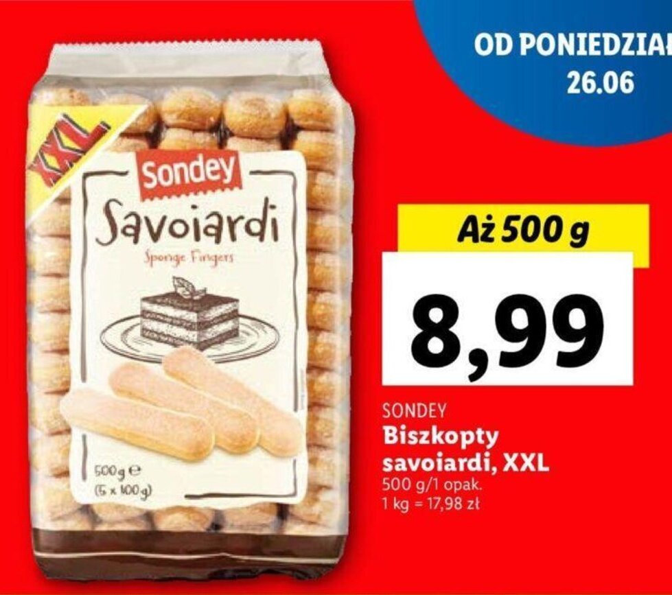 Promocja SONDEY Biszkopty savoiardi, XXL 500 g w Lidl