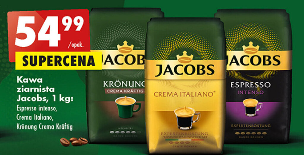 Promocja Kawa ziarnista Jacobs, 1 kg w Biedronka