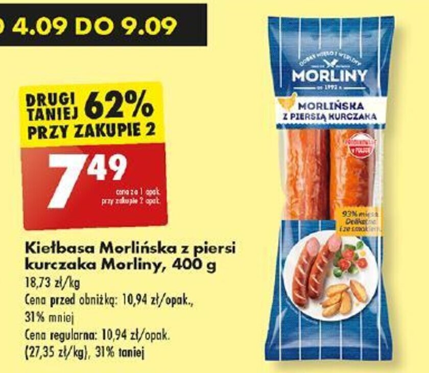 Promocja Kiełbasa Morlińska z piersi kurczaka Morliny 400 g w Biedronka